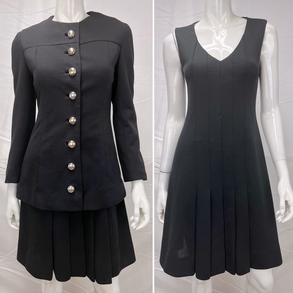 Vintage | Jackets & Coats | Vtg 7s Black Wool Pleated Dress Military ...